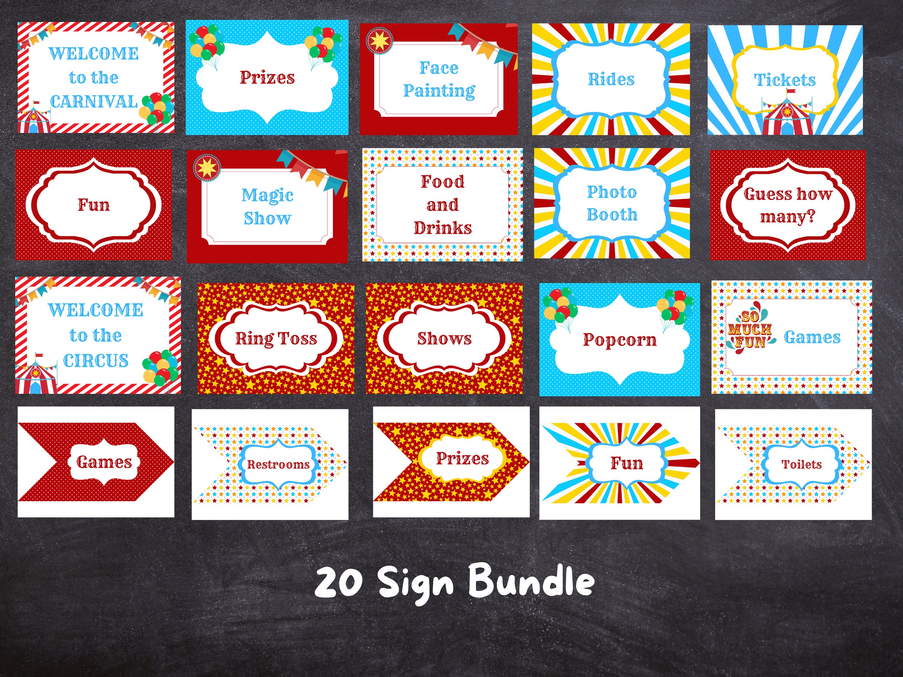 Carnival Sign Bundle, Circus Signs Bundle, Summer Fair, Kids Birthday ...