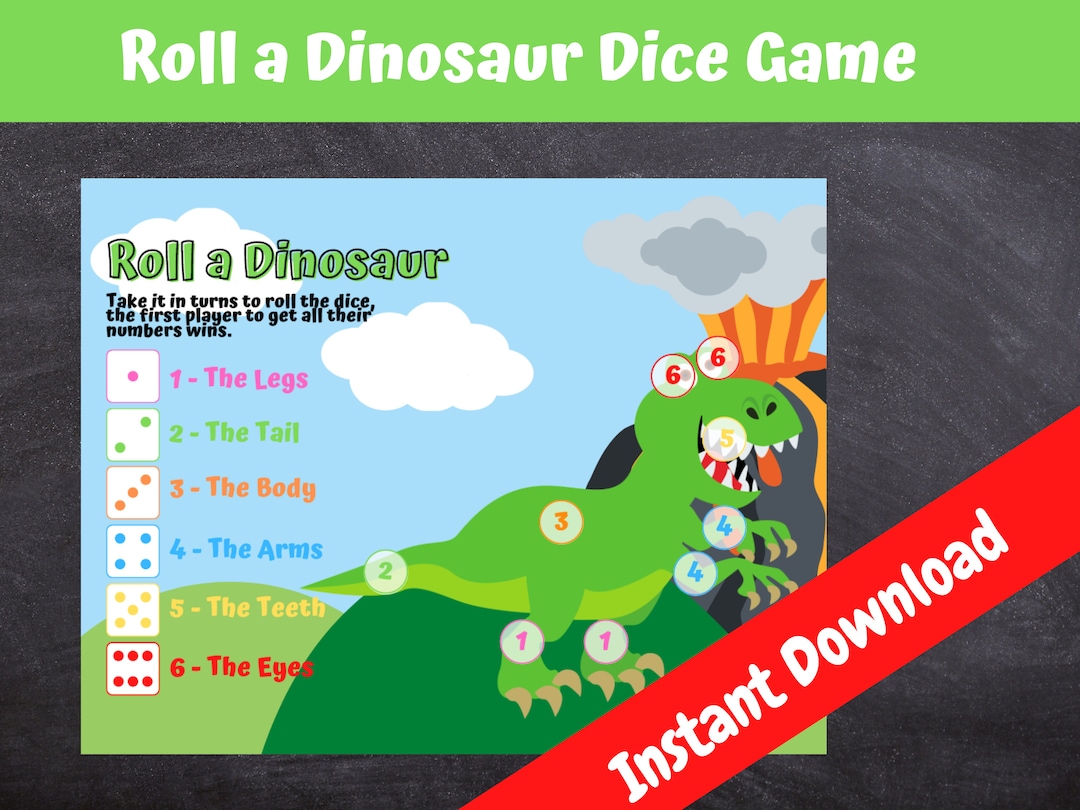 Roll a Dinosaur Dice Game, Dinosaur Party Game, Kids Dino Printable ...
