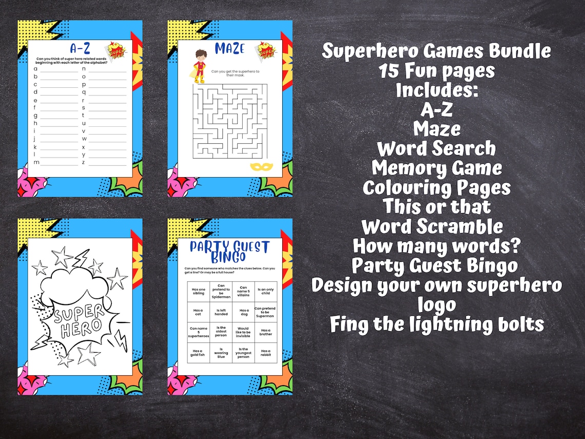 Superhero Party Games Bundle Child / Kids Birthday Games Superhero ...