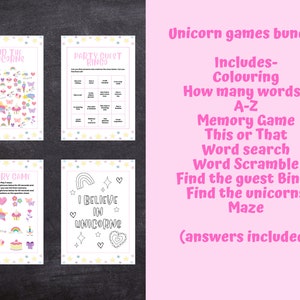 Unicorn Party Games Bundle, Kids Birthday Games, Unicorn Themed Party ...