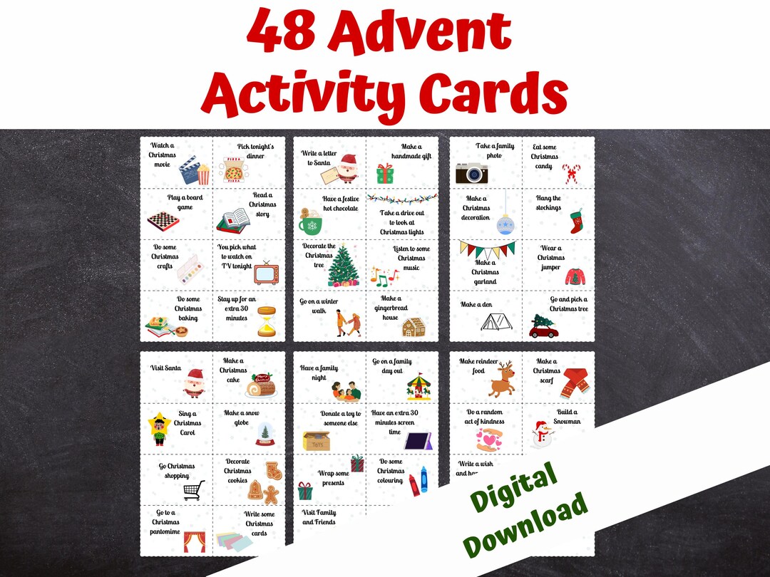 Advent Calendar Activity Cards: 48 Christmas Festive Activities ...