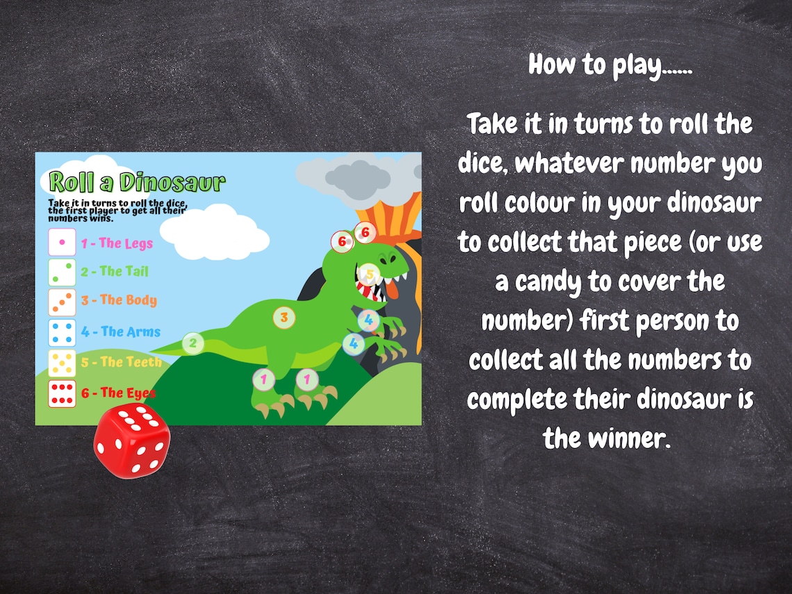 Roll a Dinosaur Dice Game Dinosaur Party Game Kids Dino - Etsy