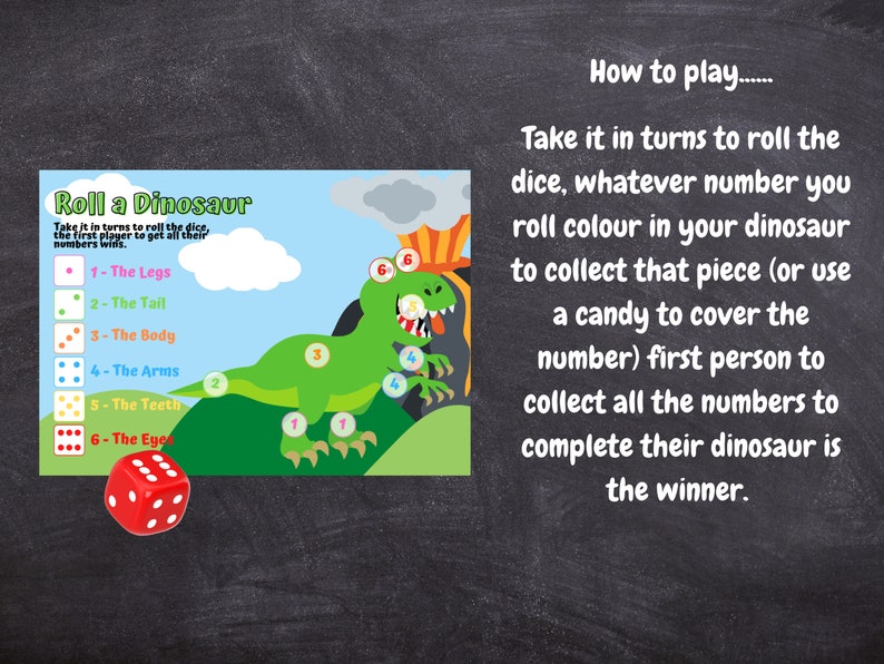 Roll a Dinosaur Dice Game, Dinosaur Party Game, Kids Dino Printable ...