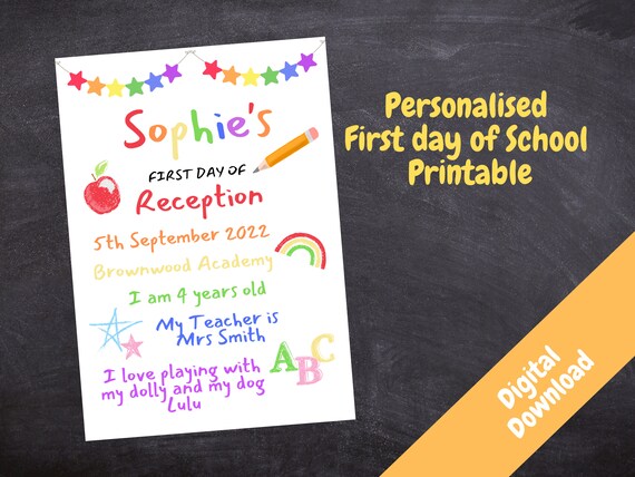 Personalised My First Day of School Sign Digital Download - Etsy