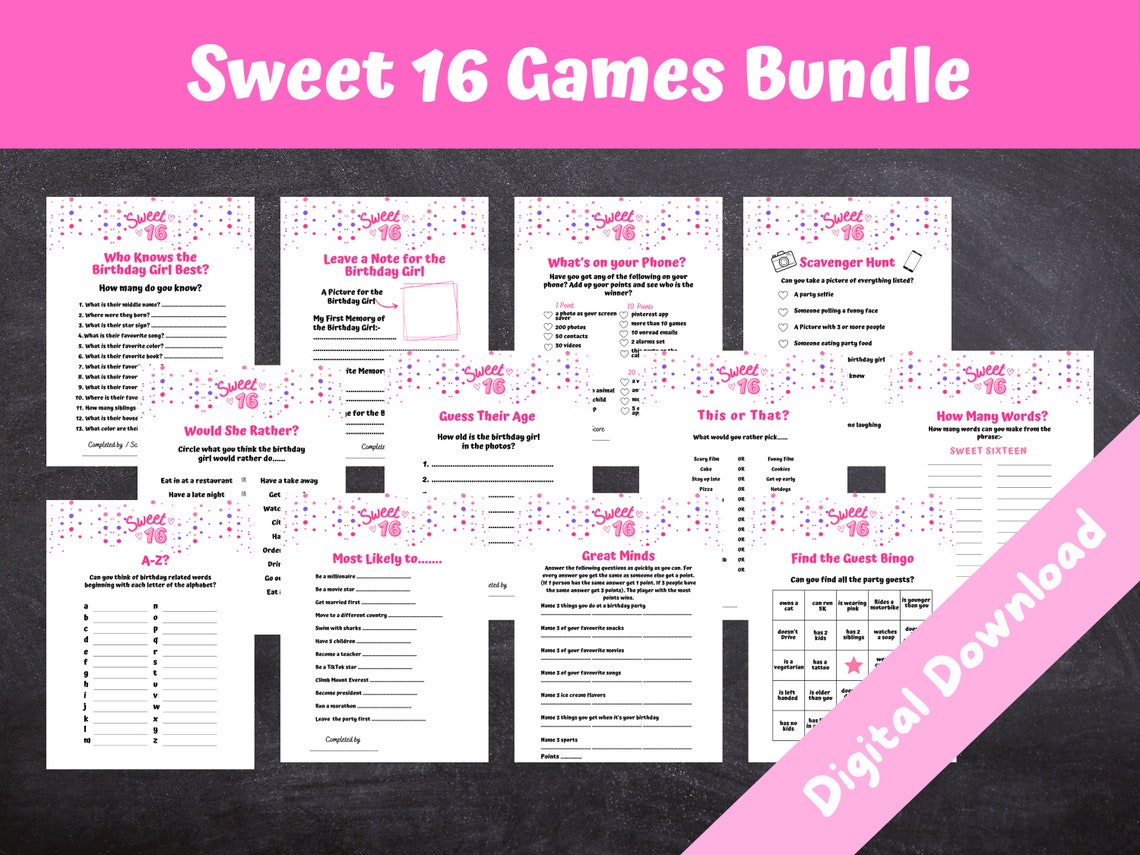 Sweet 16 Birthday Party Games Bundle (digital Download) - Etsy