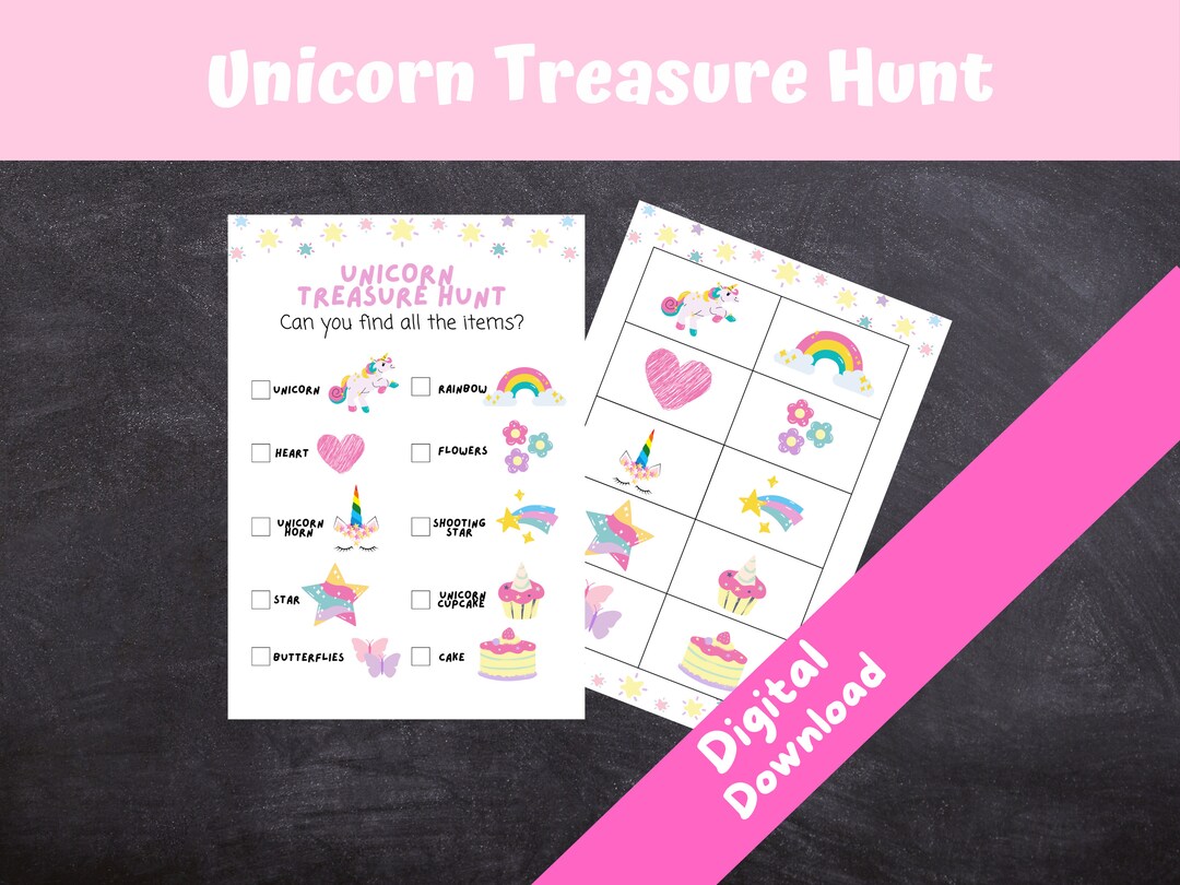 Unicorn Treasure Hunt, Kids Birthday Party Games, Unicorn Scavenger ...