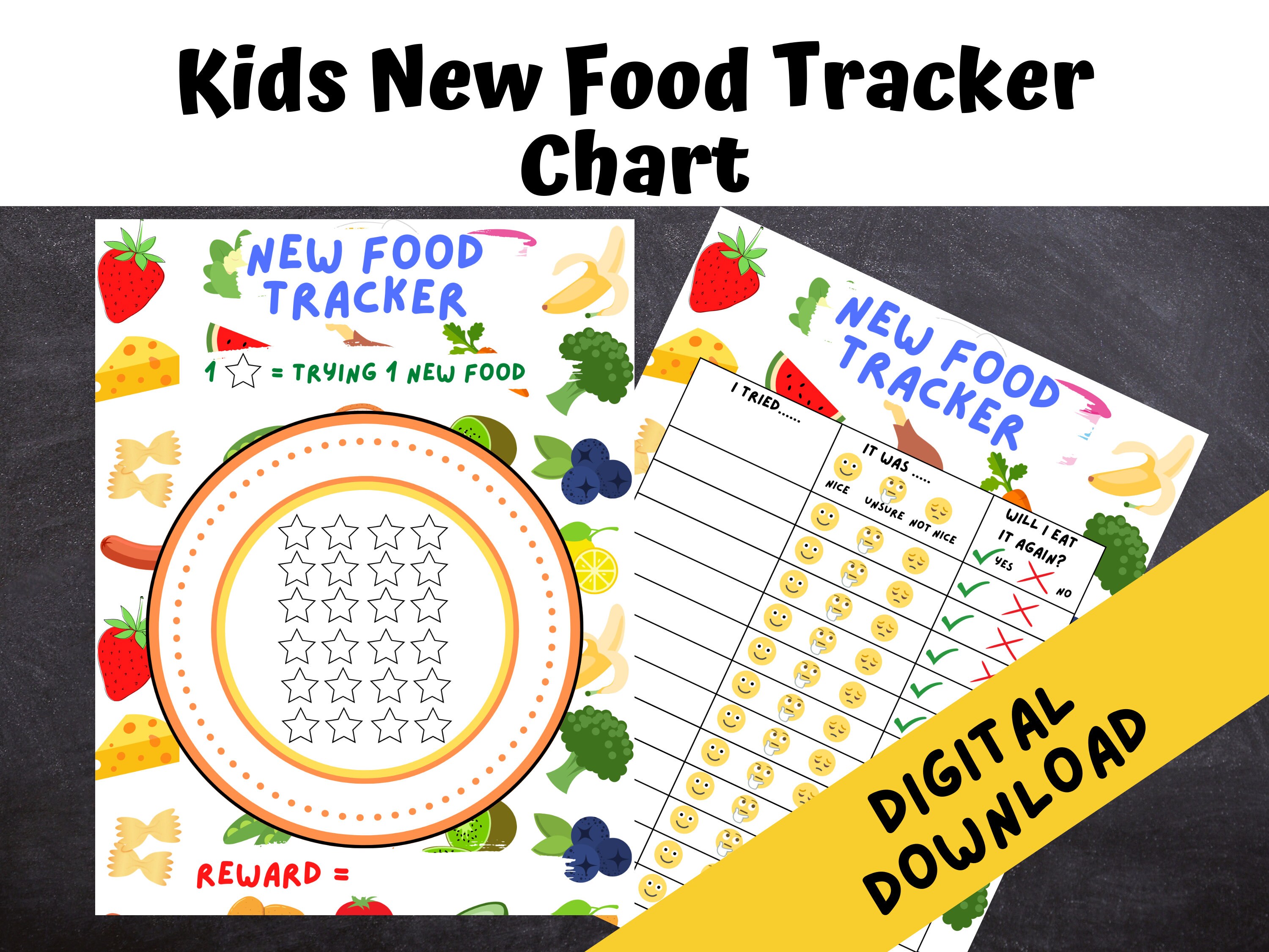 Kids New Food Tracker Fussy Eaters Reward Chard Picky - Etsy
