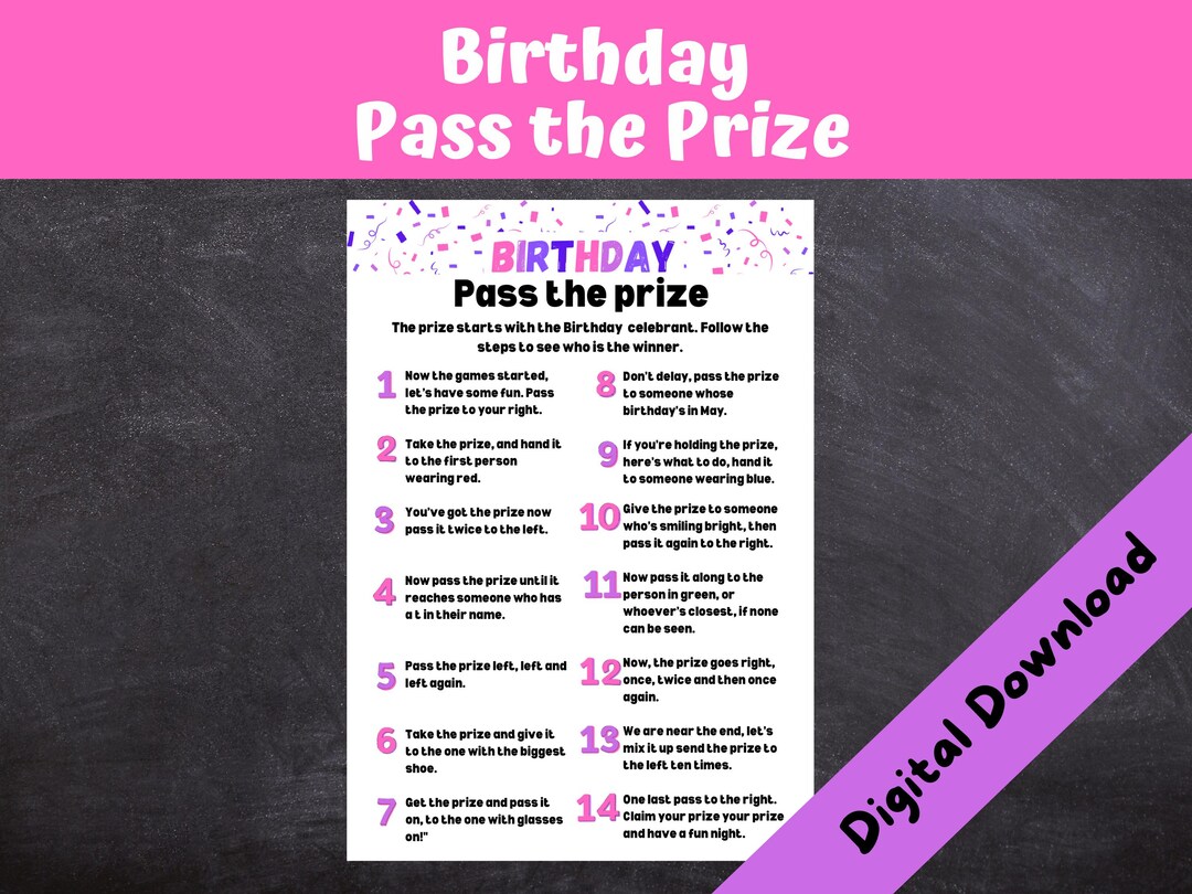 Birthday Pass the Prize Game: Printable Party Activity (digital ...