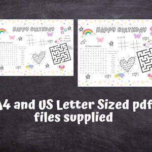 Unicorn Party Activity Sheet, Coloring Sheet, Unicorn Placemat, Kids ...