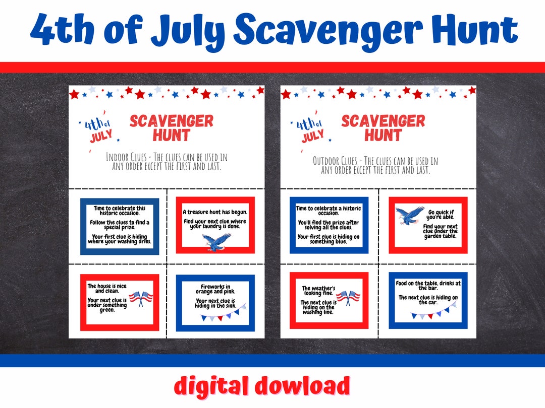 Fourth of July Scavenger Hunt, Indoor and Outdoor Clues, Kids ...