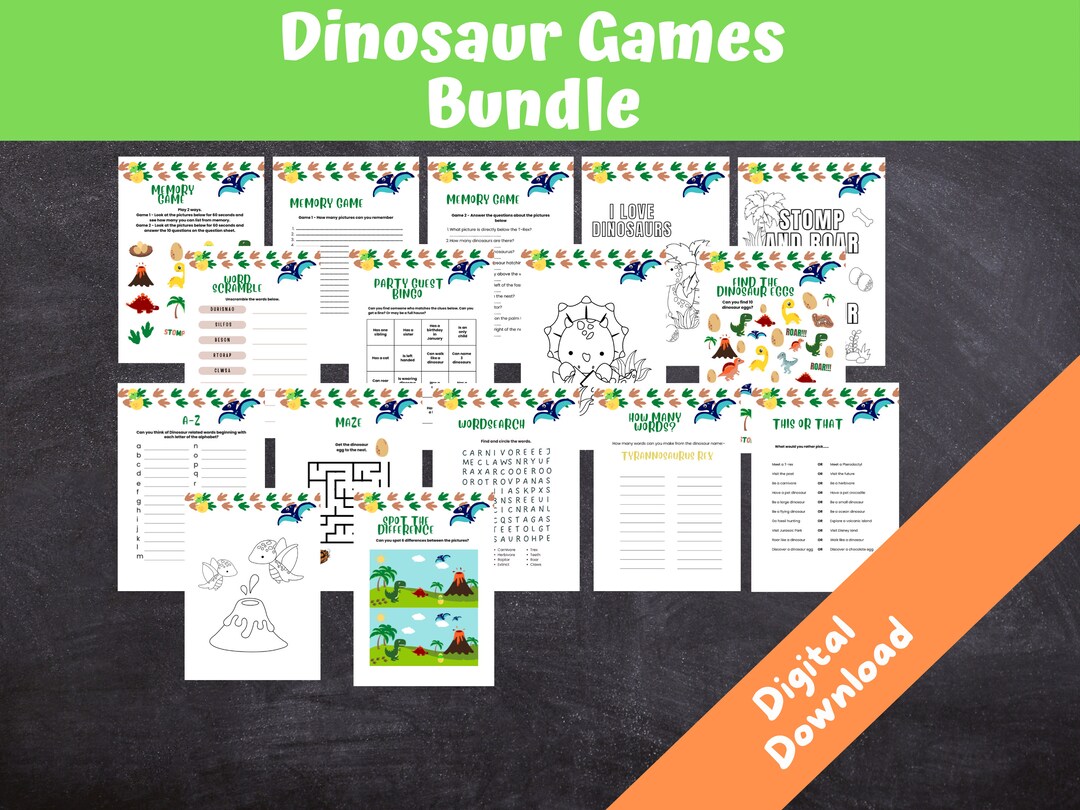 Dinosaur Party Games Bundle, Kids Party Games, Dinosaur Activity Pack ...