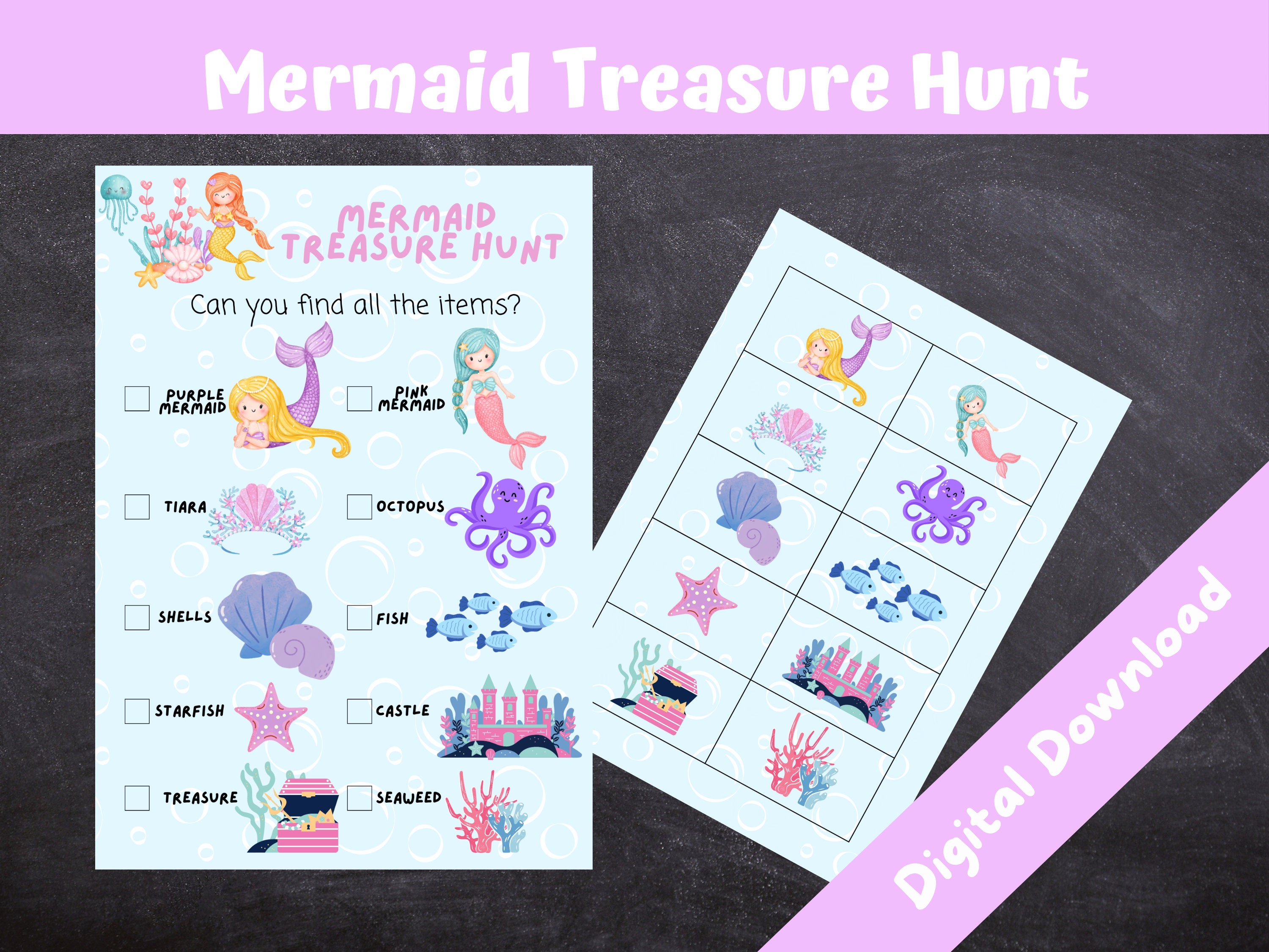 Mermaid Treasure Hunt , Kids Birthday Party Games, Scavenger Hunt ...