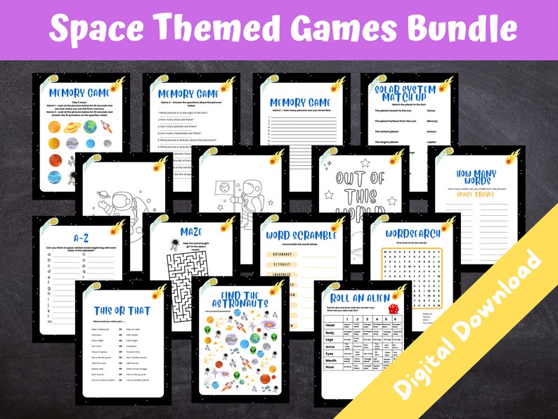 Space Themed Party Games Bundle, Kids Birthday Games, Space Birthday ...