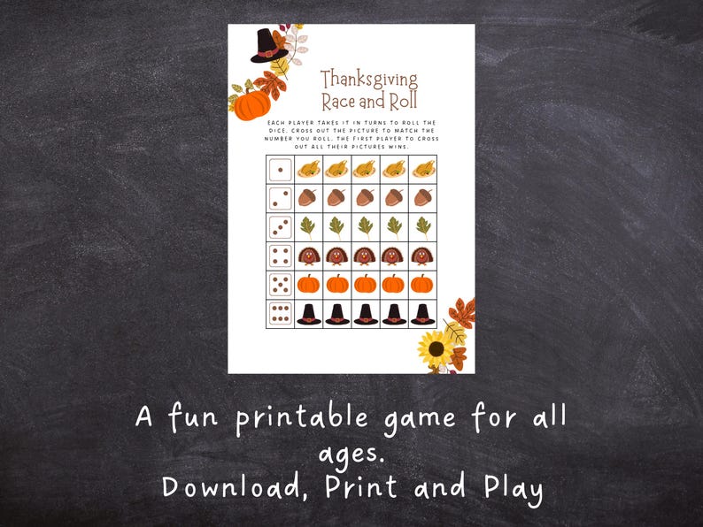 Thanksgiving Race and Roll, Children's Printable, Thanksgiving ...