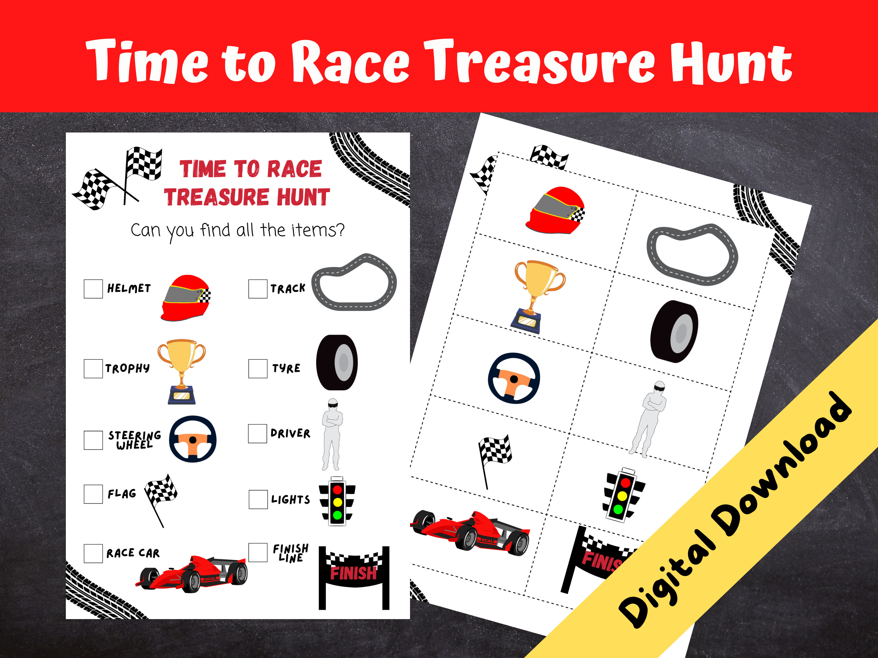 Time to Race Treasure Hunt, Kids Birthday Party Game, Racing Car ...