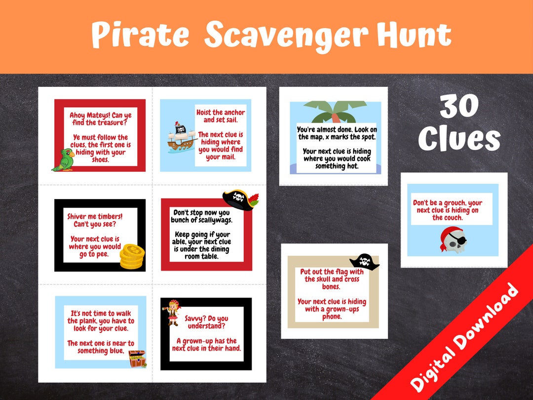 Pirate Scavenger Hunt Indoor and Outdoor Clues Kids Party - Etsy