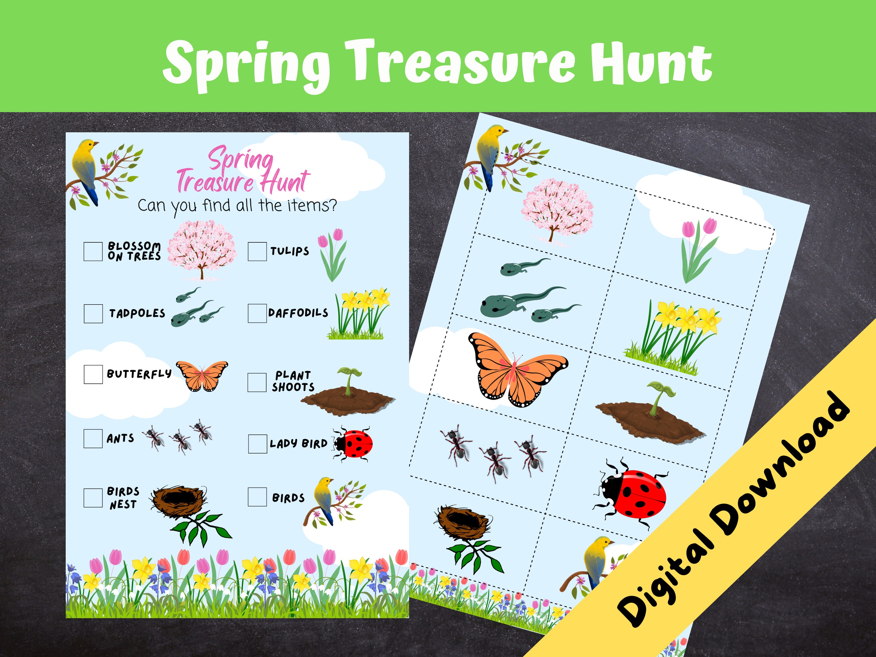 Spring Treasure Hunt, Kids Party Games, Scavenger Hunt, Signs of Spring ...