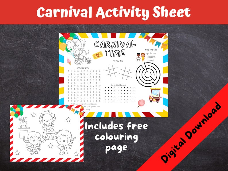 Carnival Activity Sheet: Kids Games & Coloring Page (digital Download ...