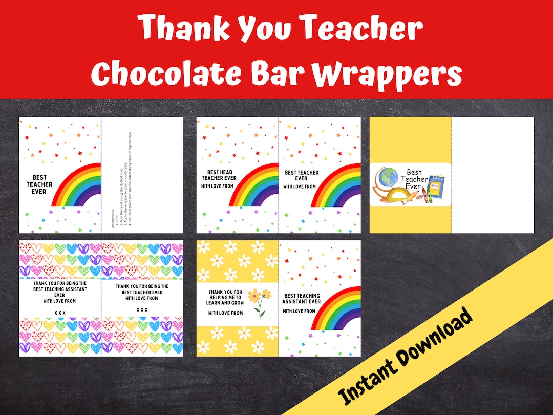 Thank You Teacher Chocolate Bar Wrapper, Galaxy Chocolate, Teacher Gift ...
