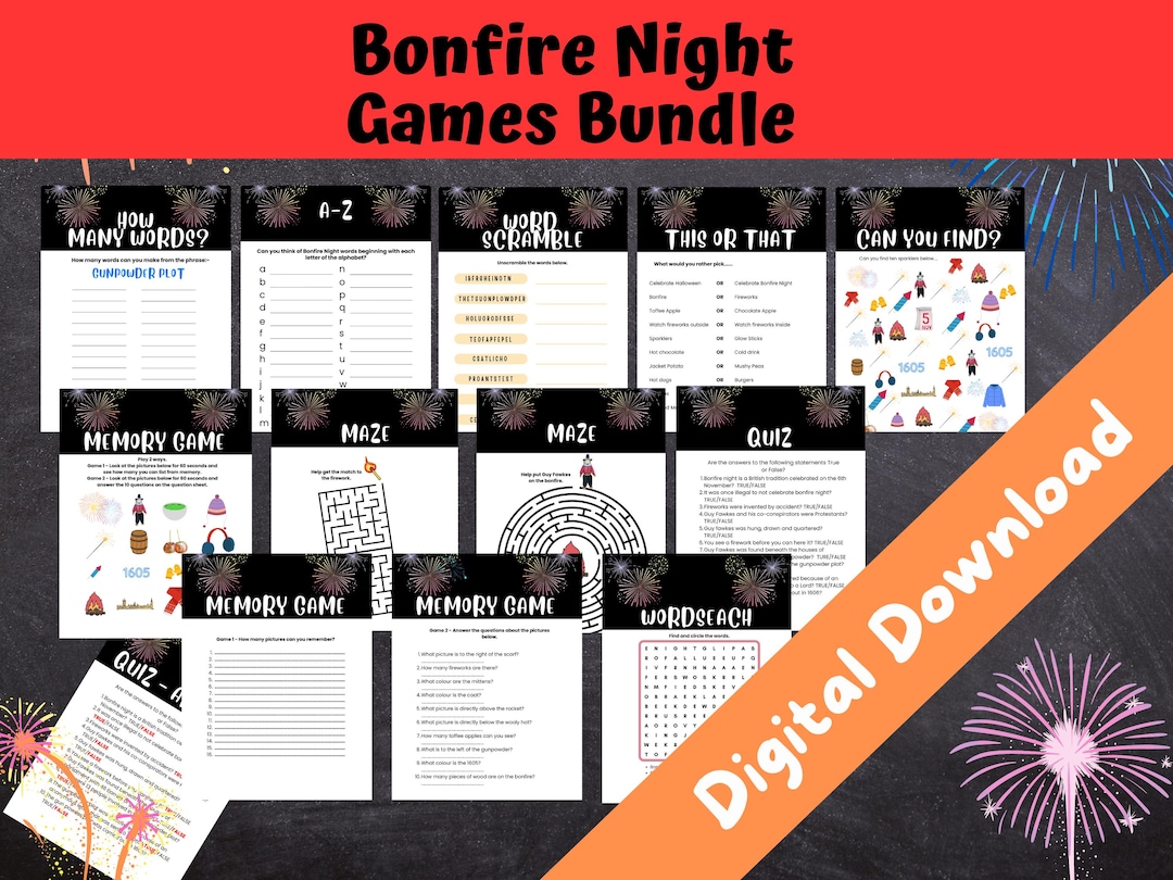 Bonfire Night Games Bundle, Bonfire Night Activities for Adults & Kids ...