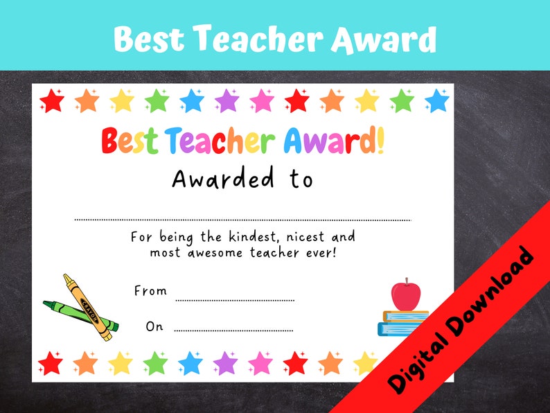 Best Teacher Award, Thank You Gifts, Kids End of School Gift, Teacher ...