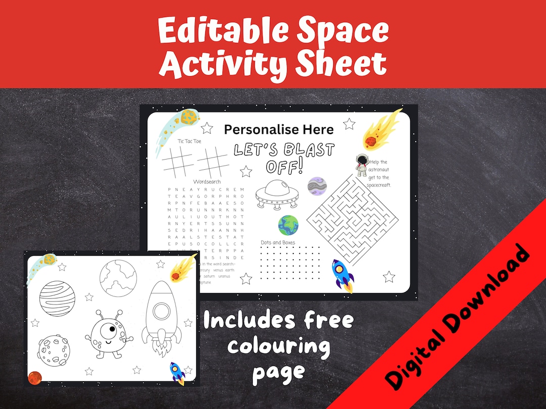 Space Activity Sheet, Coloring Sheet, Space Party, Kids Birthday ...