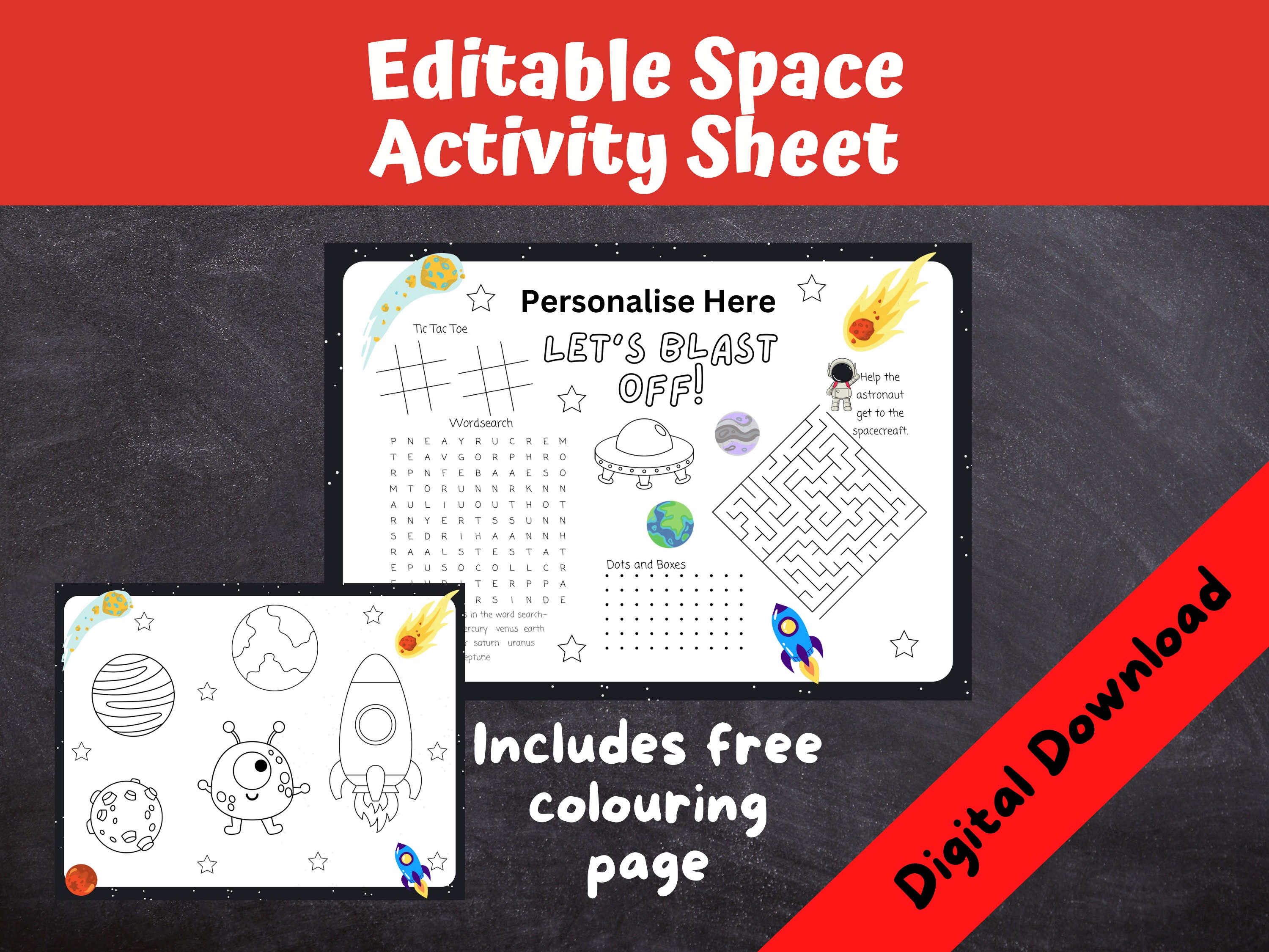 Space Activity Sheet, Coloring Sheet, Space Party, Kids Birthday ...