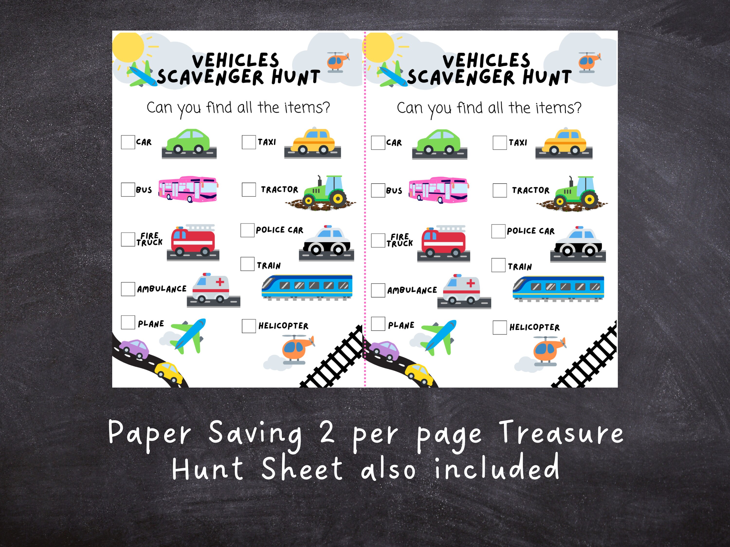 Vehicles Scavenger Hunt, Kids Birthday Party Games, Transport Scavenger ...