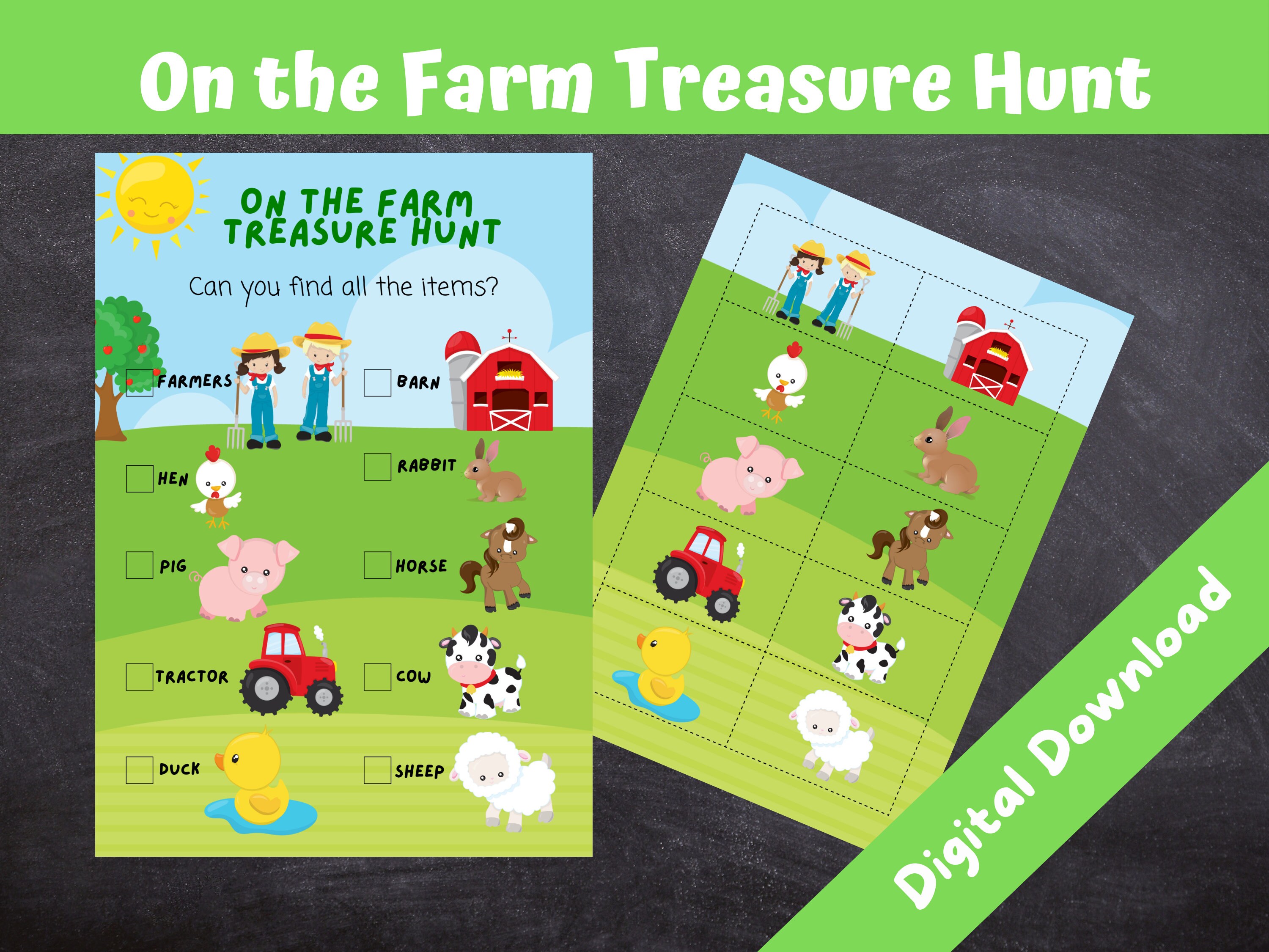 On the Farm Treasure Hunt, Kids Birthday Party Games, Scavenger Hunt ...