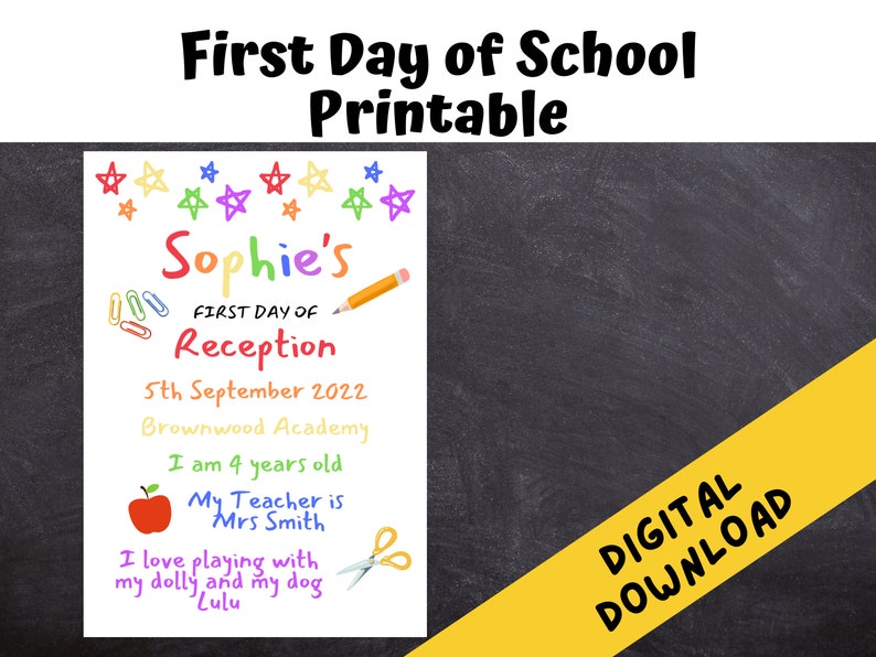 Personalized First Day of School Sign: Photo Prop Keepsake (digital ...