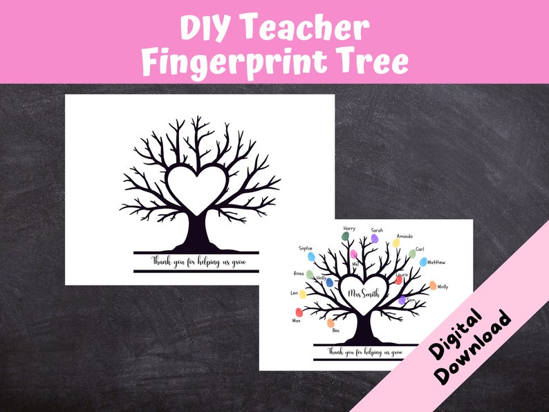 DIY Teacher Fingerprint Tree Gift: Printable Class Keepsake (digital ...