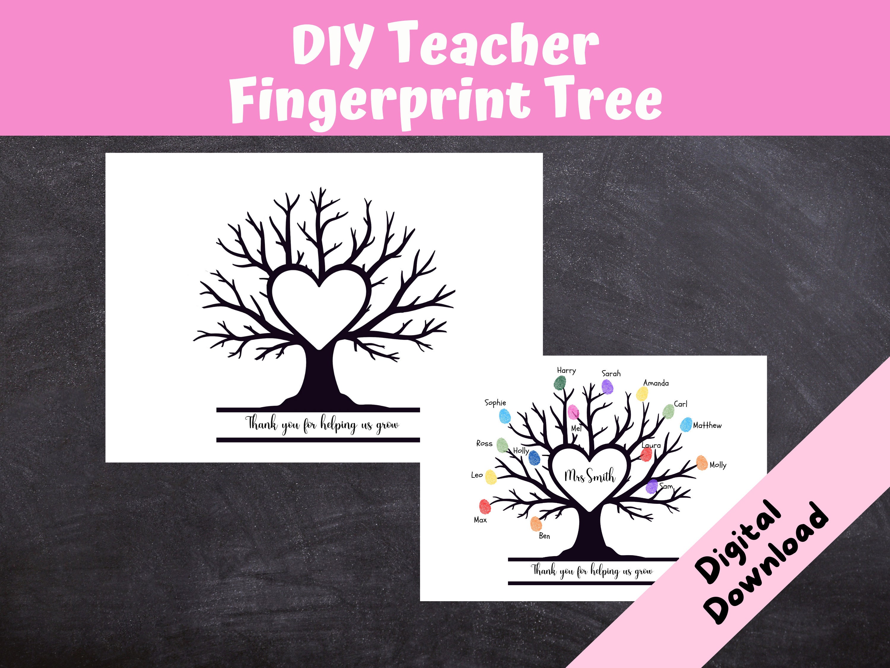 DIY Teacher Fingerprint Tree, Teacher Gift, Teacher Appreciation ...
