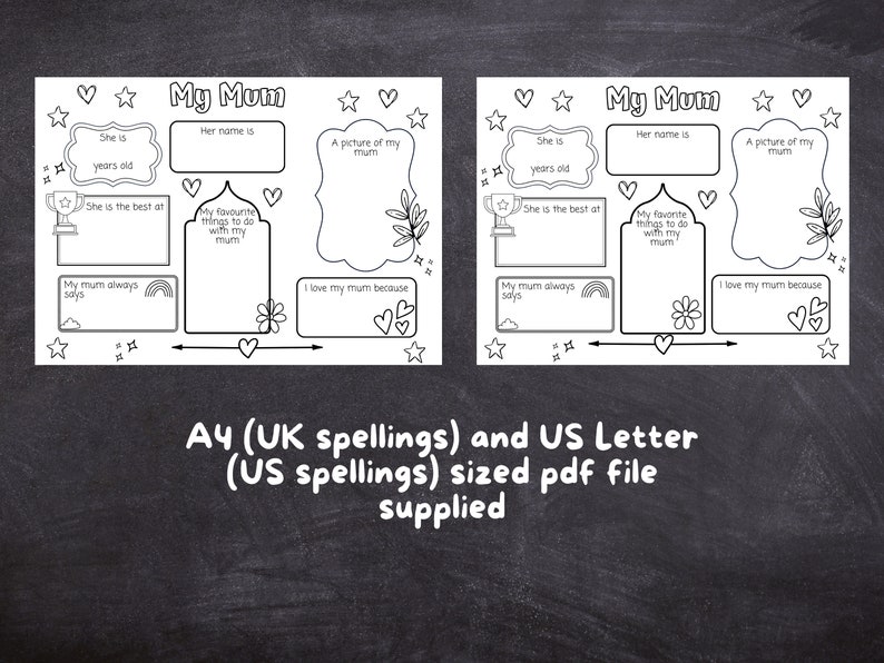 Mum Activity Sheet, Printable All About Mum Fill in Template, Mum ...