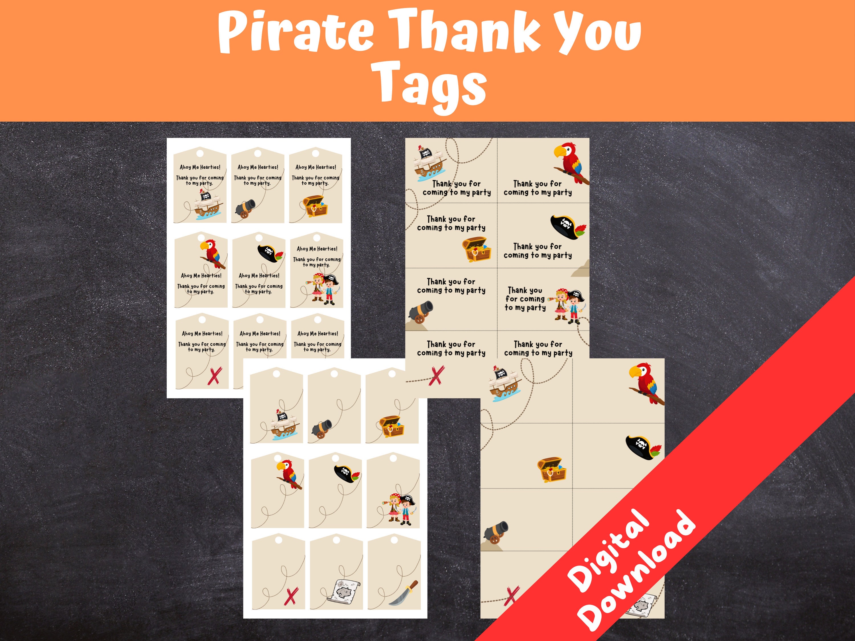 Pirate Thank You Tags, Kids Birthday Party, Pirate Party, Pirate Party ...
