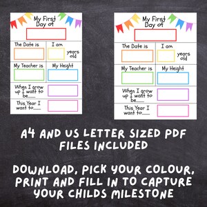 First Day of School Sign: Printable Milestone Card (A4/US Letter PDF ...