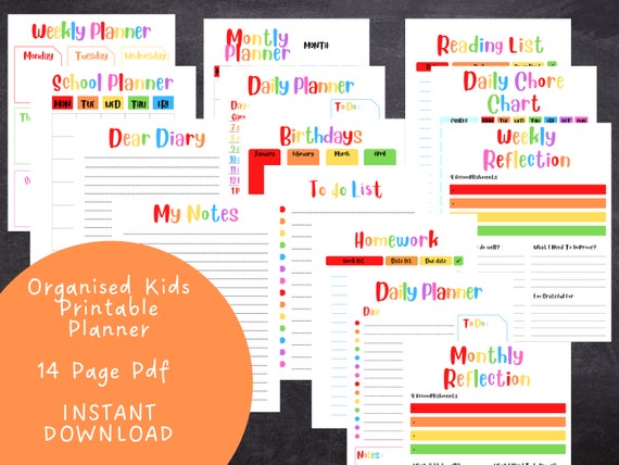 Kids Planner Printable Kids Planner Kids School Planner - Etsy