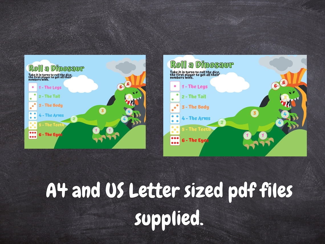 Roll a Dinosaur Dice Game Dinosaur Party Game Kids Dino - Etsy