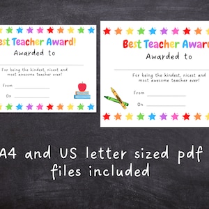 Best Teacher Award, Thank You Gifts, Kids End of School Gift, Teacher ...