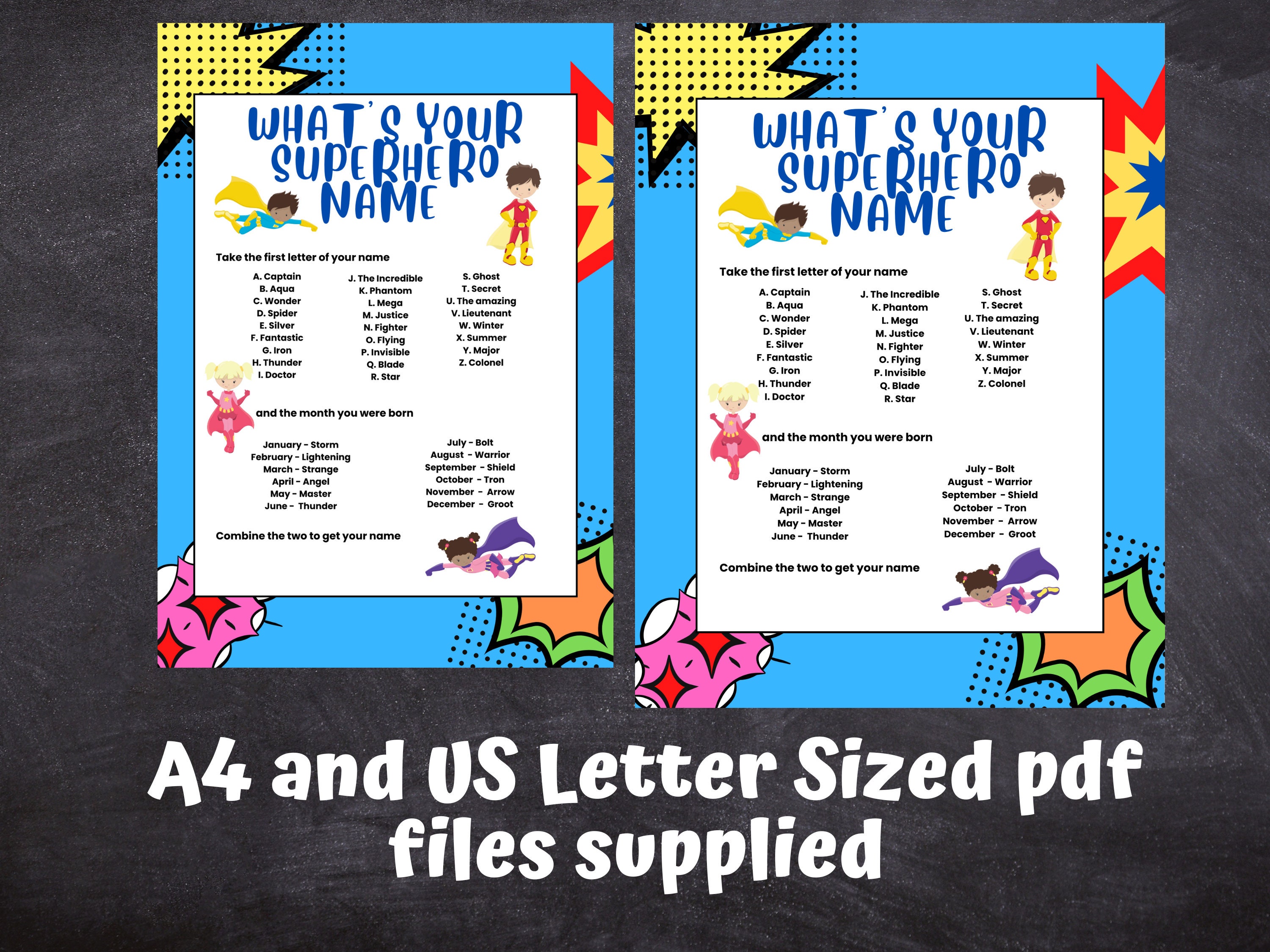 What’s Your Superhero Name, Superhero Party Game, Kids Birthday, DIY ...