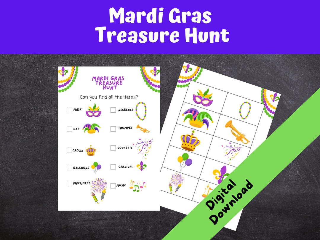 Mardi Gras Treasure Hunt, Kids Party Games, Carnival Scavenger Hunt ...