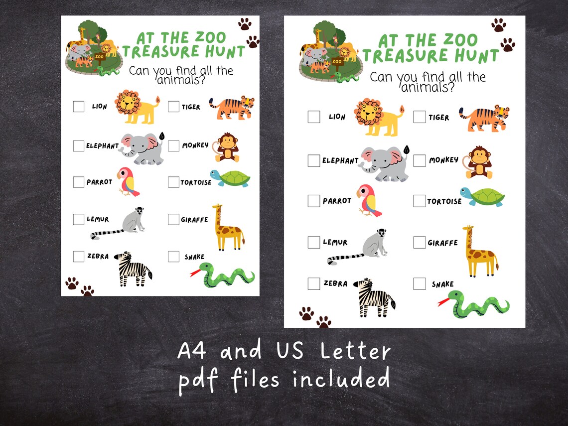 At the Zoo Treasure Hunt Kids Birthday Party Game Scavenger Hunt Jungle ...