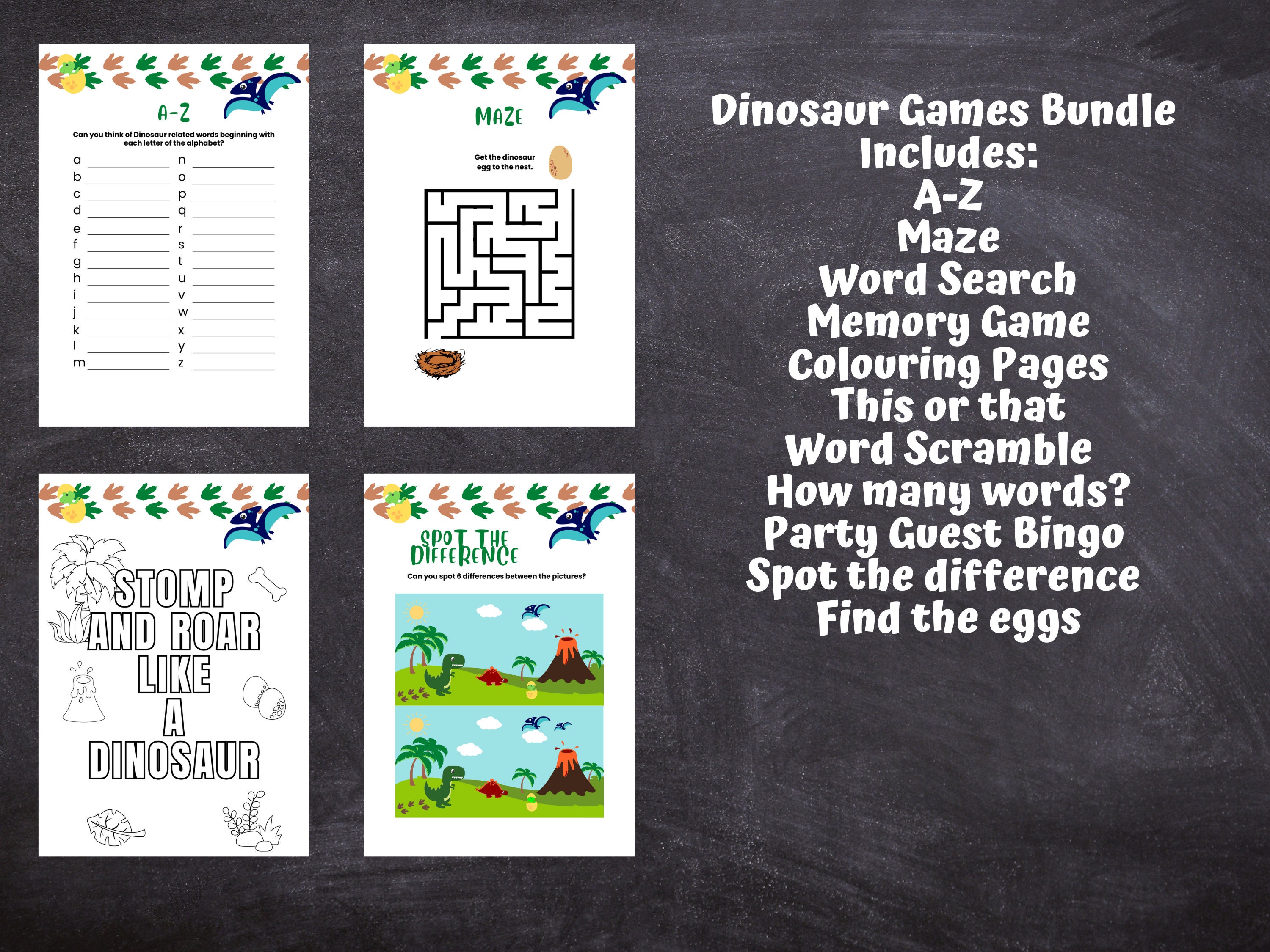 Dinosaur Party Games Bundle, Kids Party Games, Dinosaur Activity Pack ...