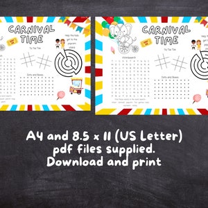 Carnival Activity Sheet, Kids Coloring, Printable Carnival Games Page ...