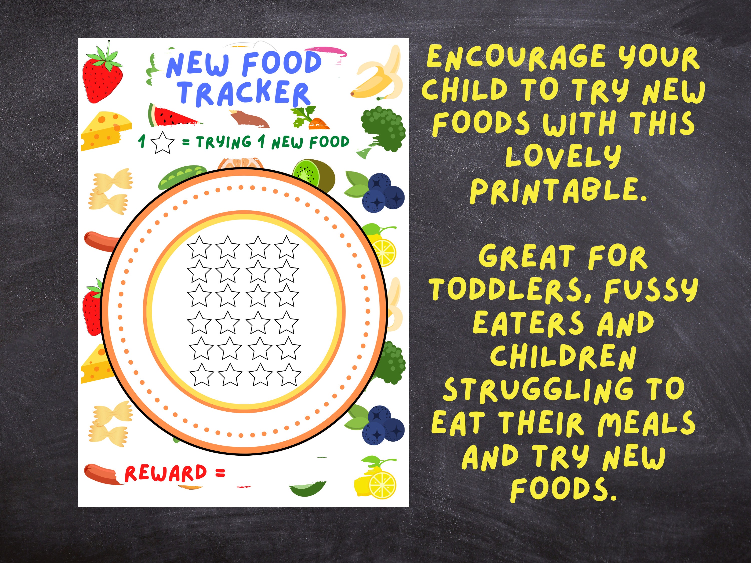 Kids New Food Tracker Fussy Eaters Reward Chard Picky - Etsy