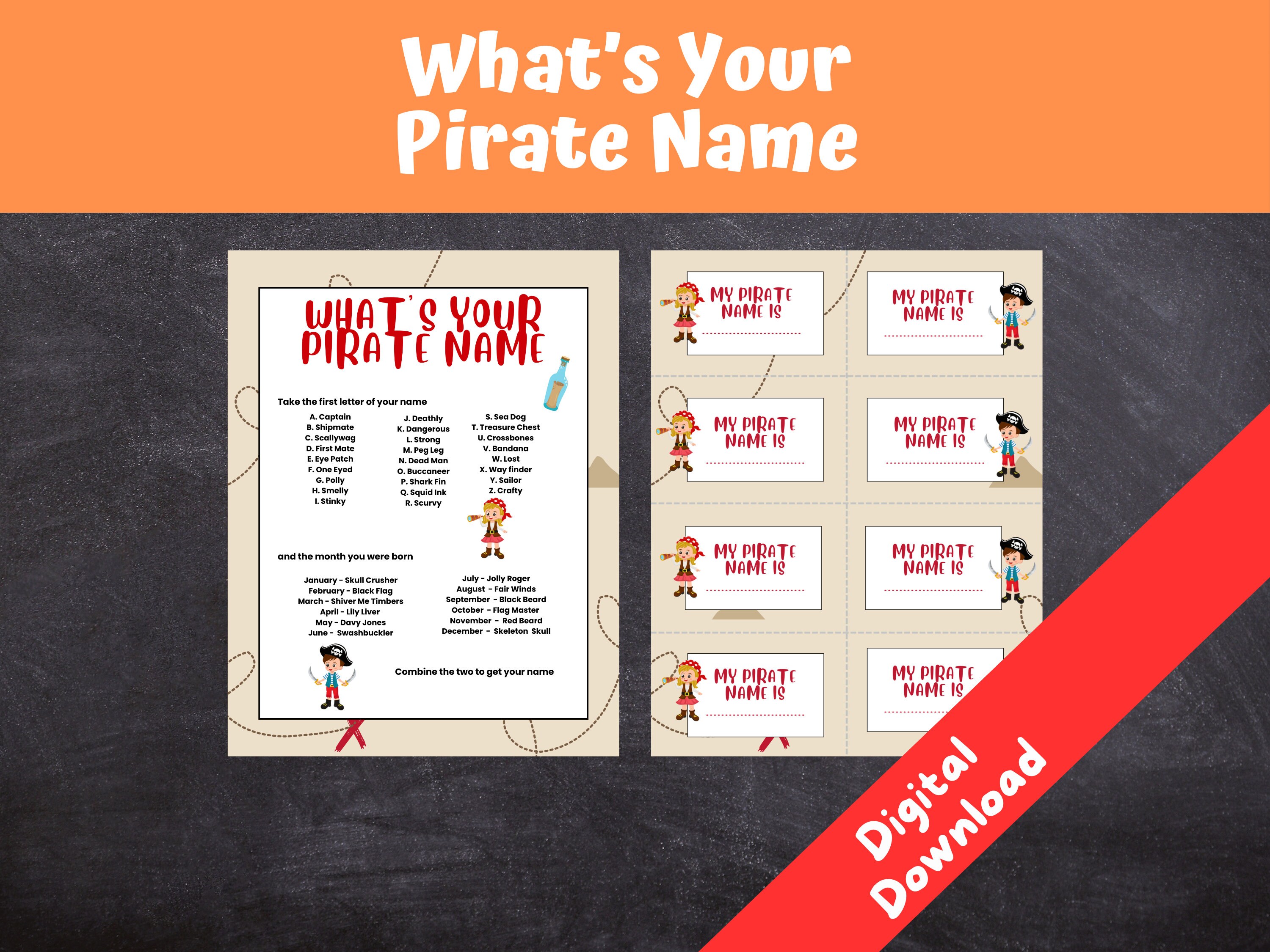 Whats Your Pirate Name, Pirate Party Game, Kids Birthday, DIY Printable ...