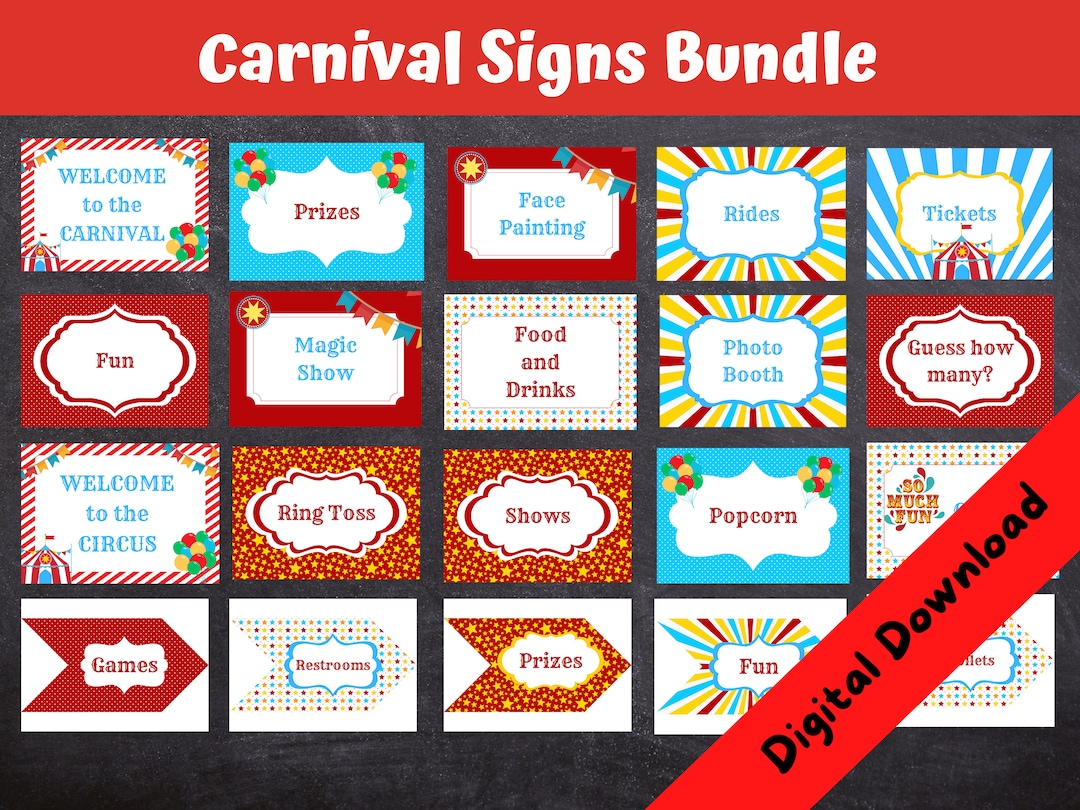 Carnival Sign Bundle: Printable Party Decorations (digital Download) - Etsy