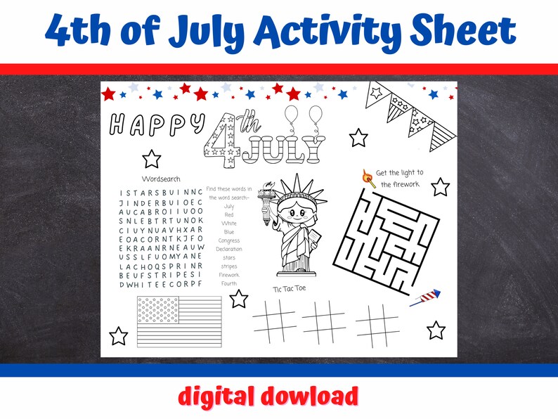 Fourth of July Activity Sheet, Kids Independence Day, 4th of July ...