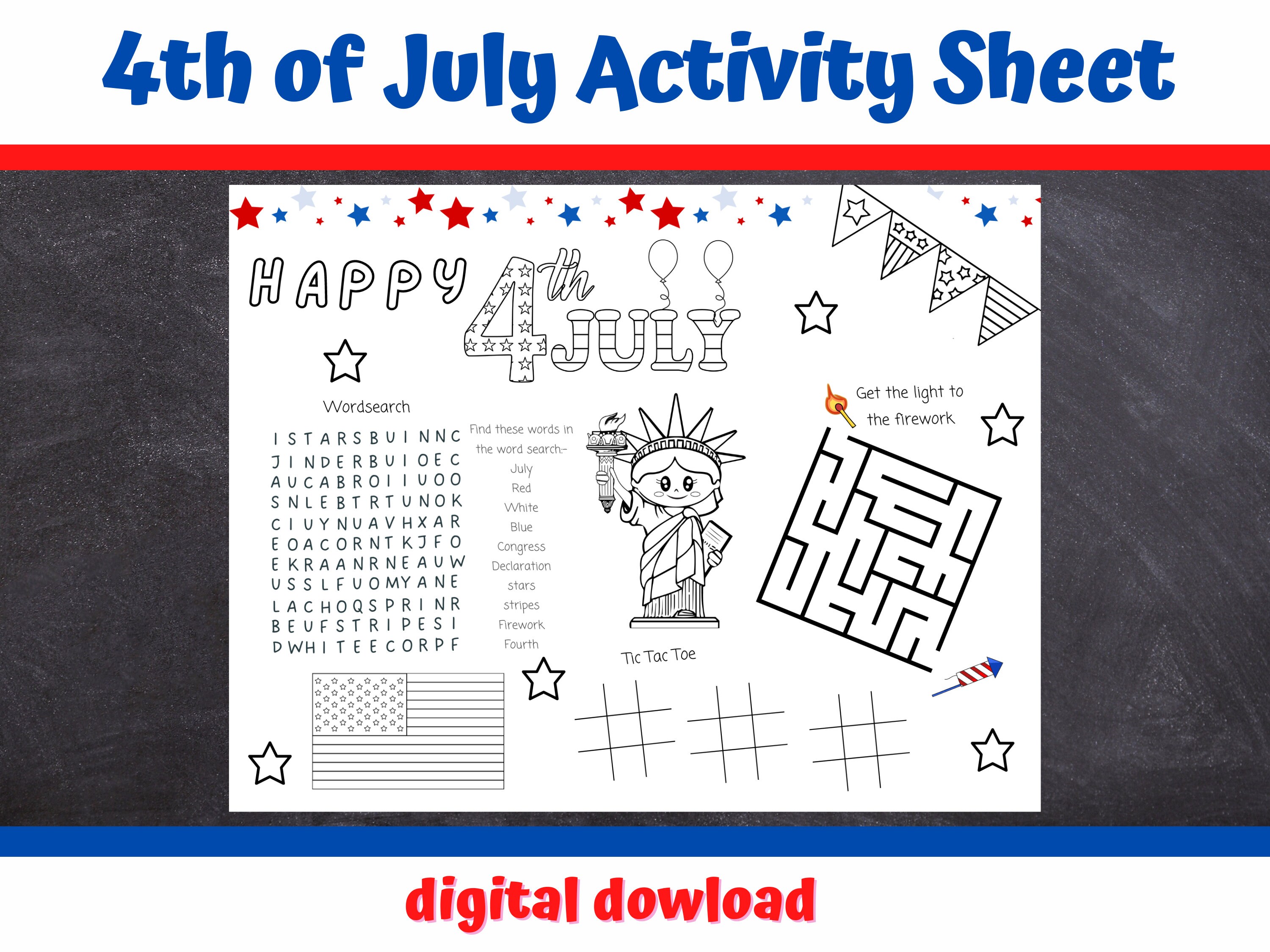 Fourth of July Activity Sheet, Kids Independence Day, 4th of July ...