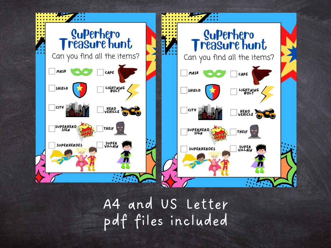 Superhero Treasure Hunt, Kids Birthday Party Games, Scavenger Hunt ...