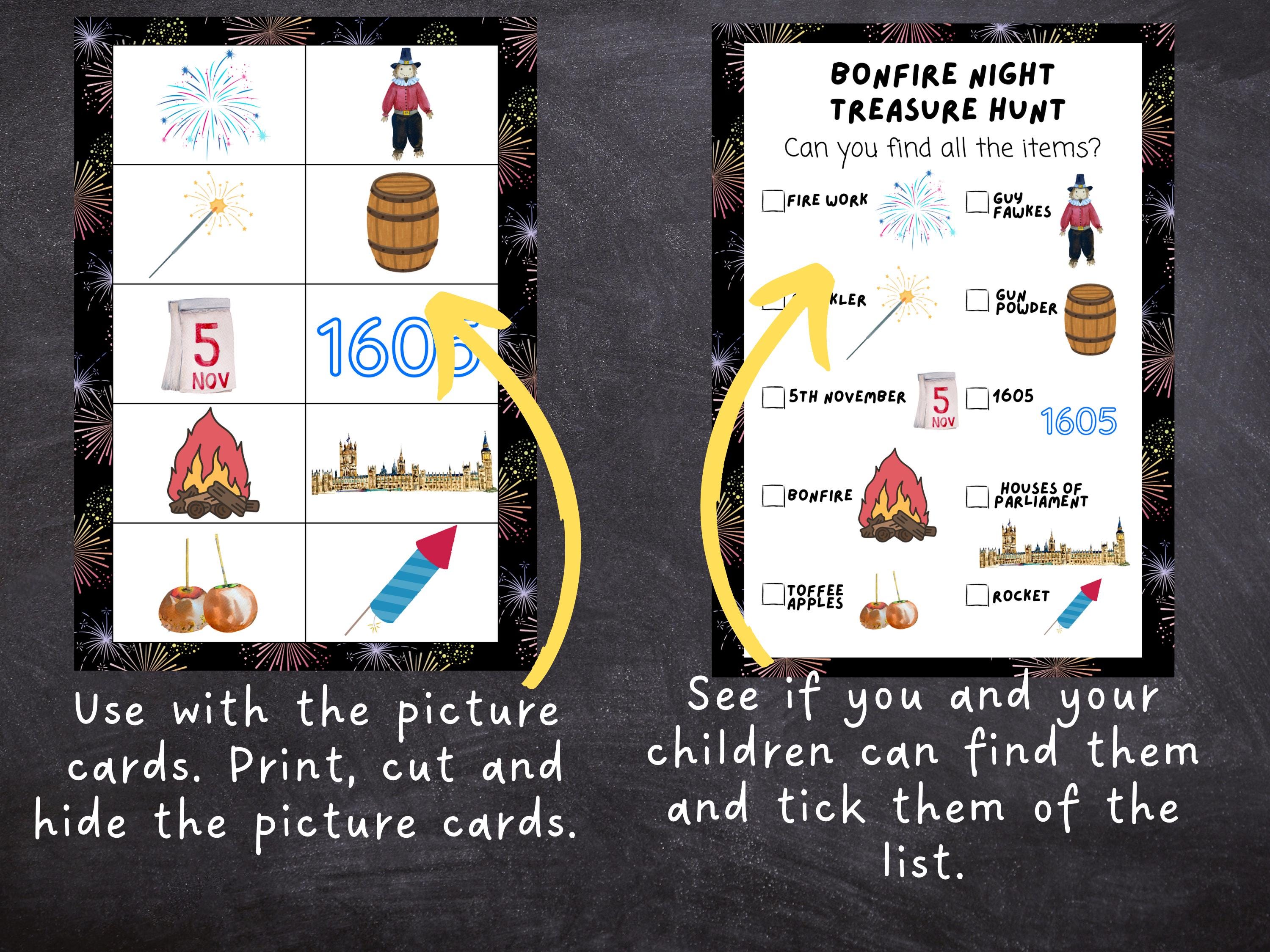 Bonfire Night Themed Treasure Hunt, Kids Bonfire Party Games, 5th ...